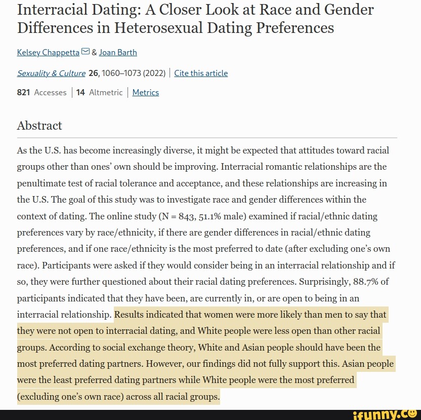 Interracial Dating: A Closer Look at Race and Gender Differences in ...