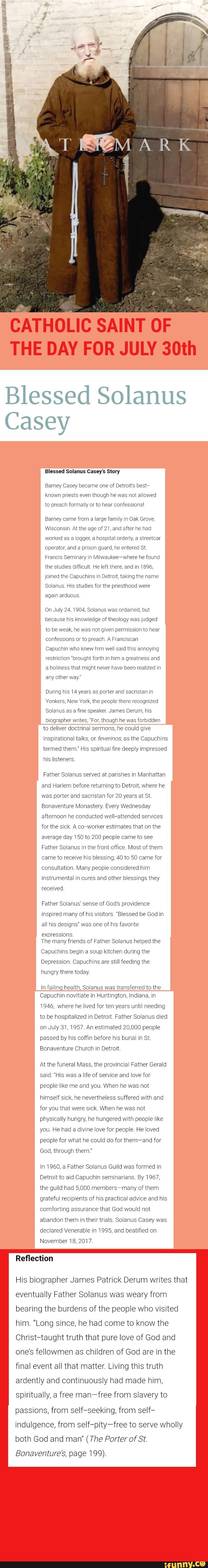 CATHOLIC SAINT OF THE DAY FOR JULY 30th Blessed Solanus Casey Blessed ...