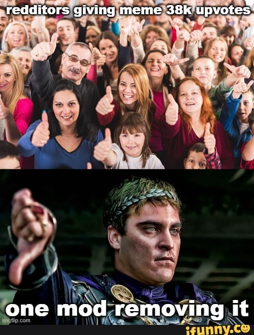 Redditors glving meme upvotes. one mod removing it - iFunny