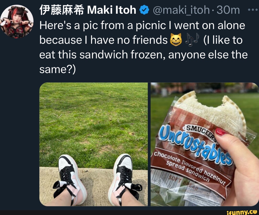 Maki ltoh @makiitoh-30m Here's a pic from a picnic I went on alone ...