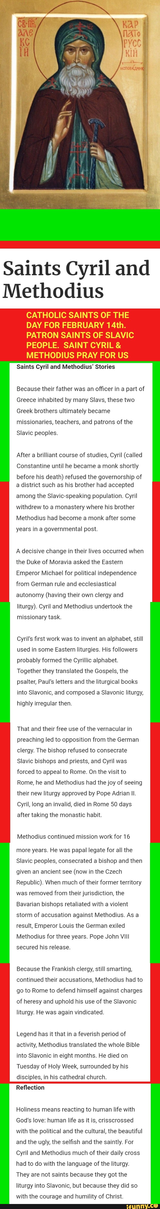 Saints Cyril and Methodius CATHOLIC SAINTS OF THE DAY FOR FEBRUARY 14th ...