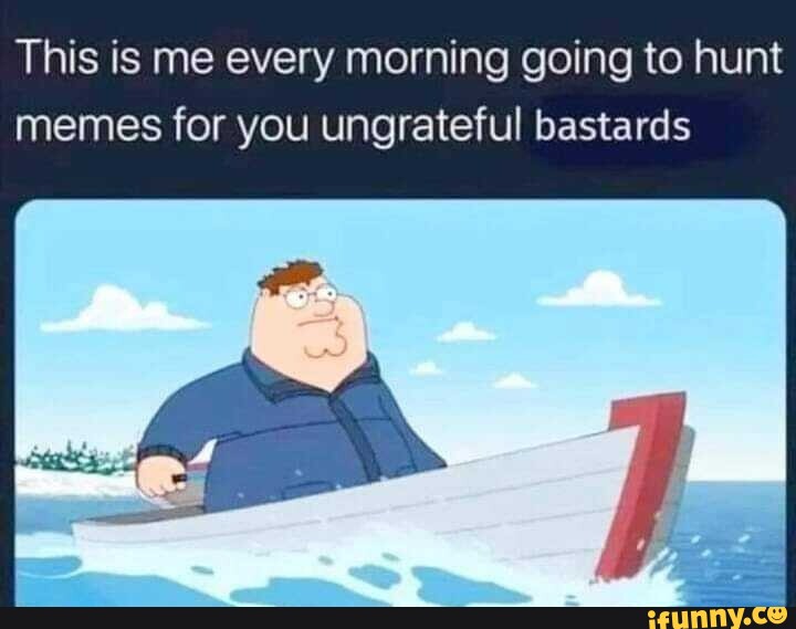 This is me every morning going to hunt memes for you ungrateful ...