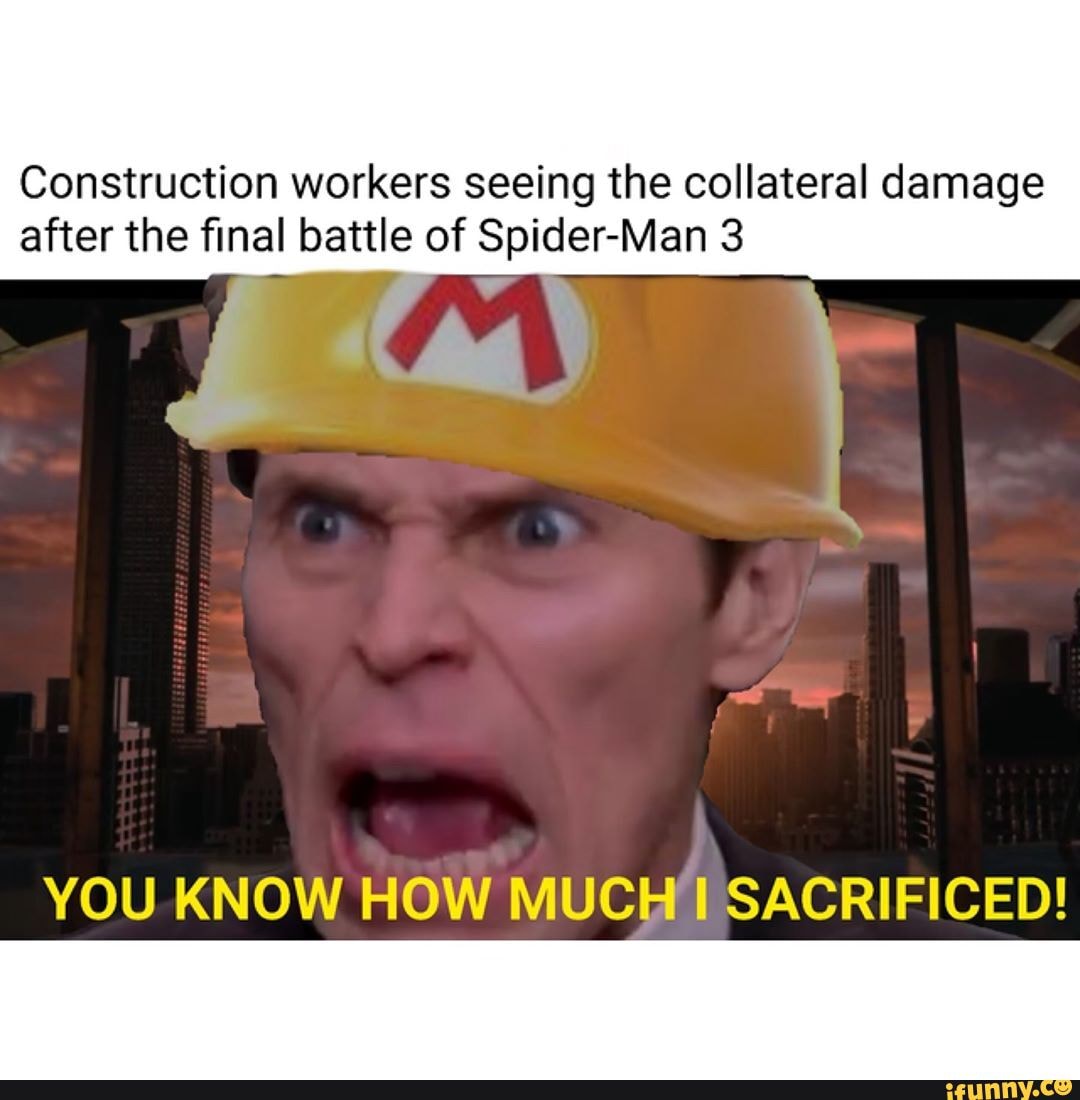 Construction workers seeing the collateral damage after the ﬁnal battle ...