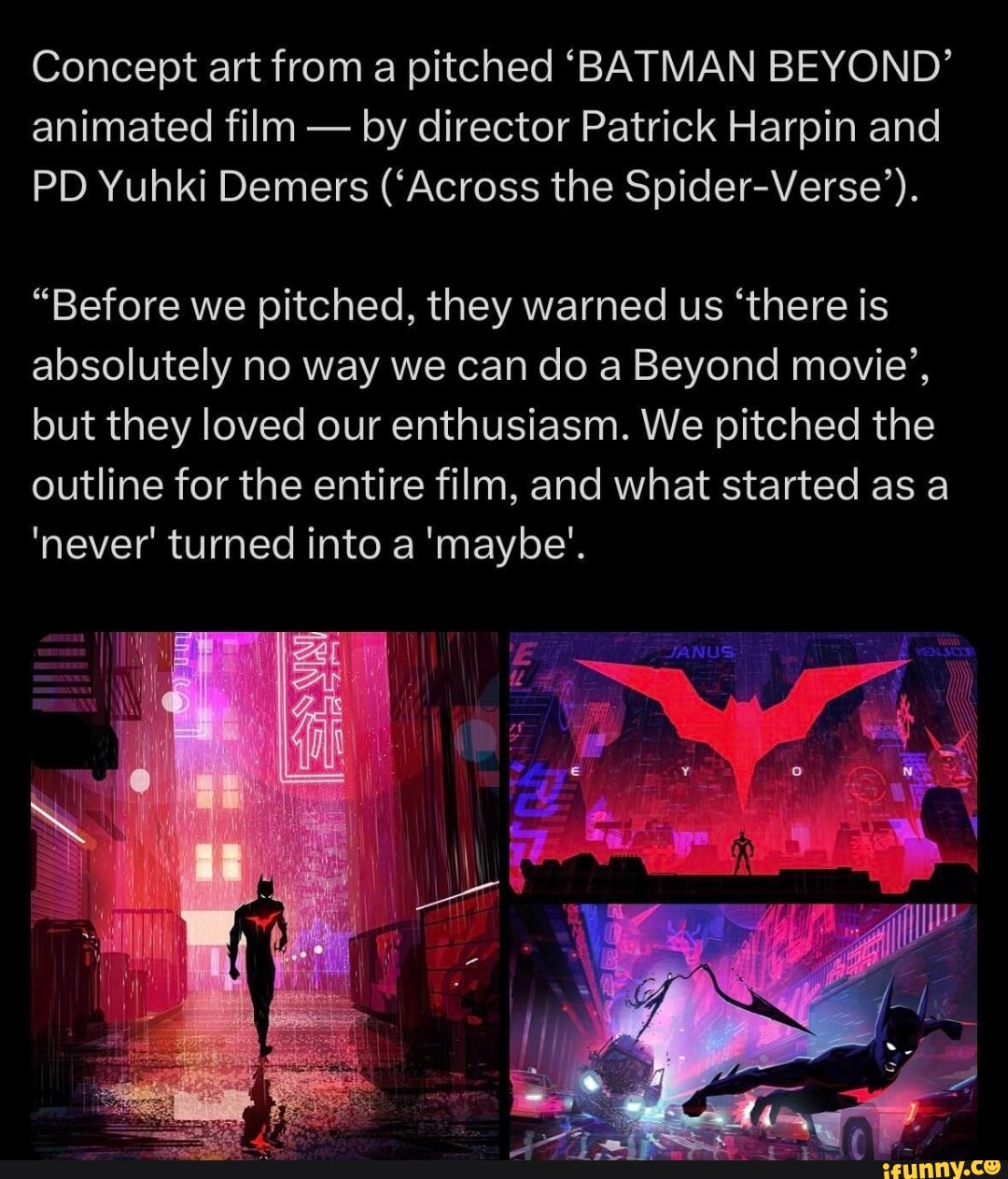 Concept art from a pitched 'BATMAN BEYOND' animated film - by director Patrick Harpin and PD ...