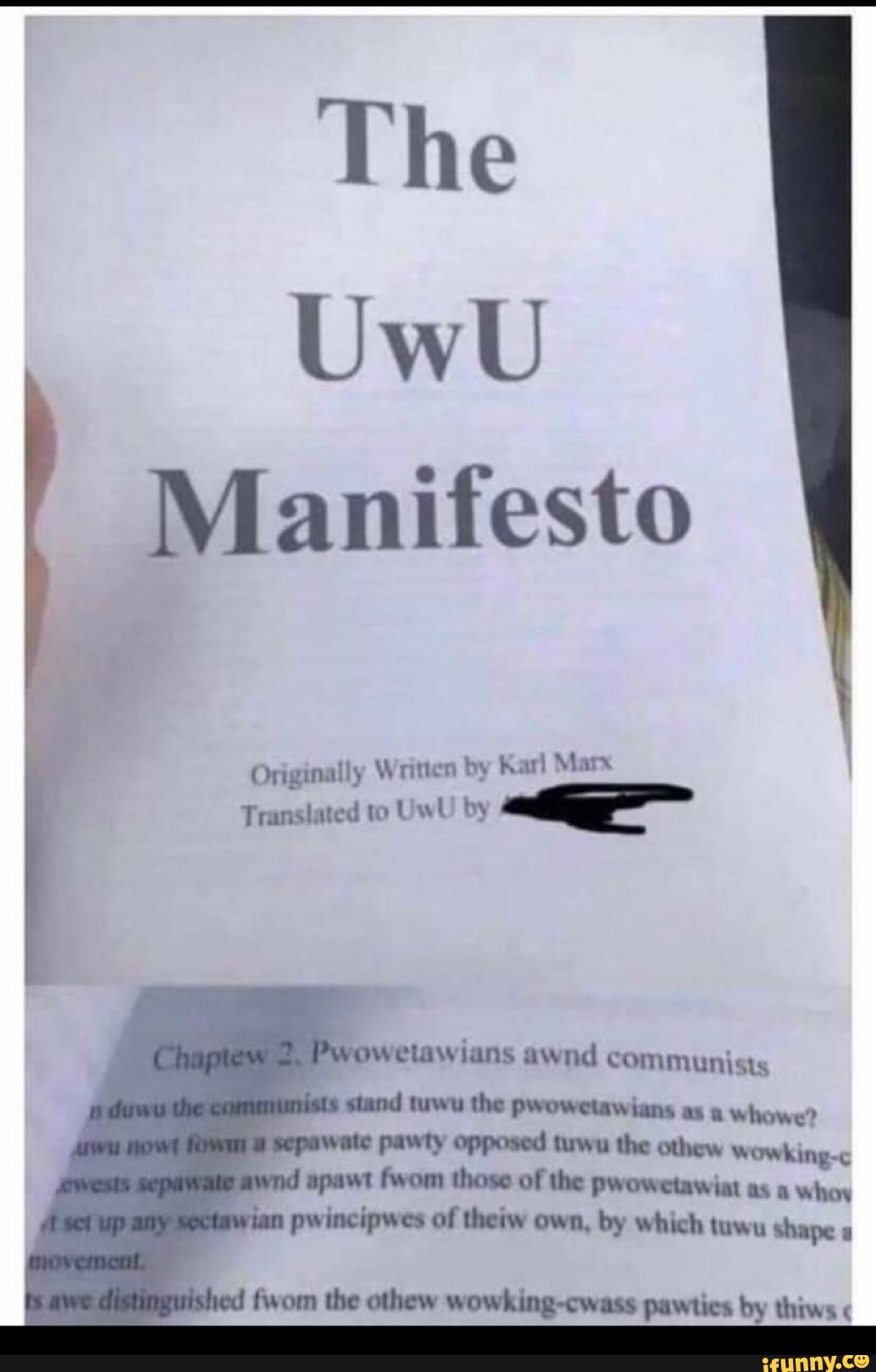 The UwU Manifesto Originally Written by Karl Marx Translated to UwU by ...