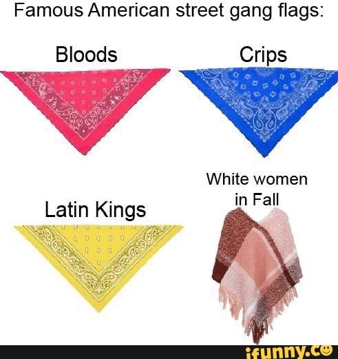 Famous American street gang flags: Bloods Crips White women in Fall ...
