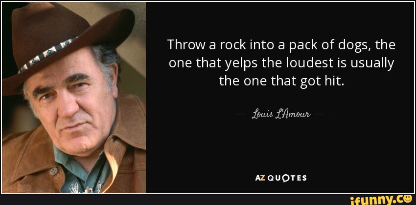 Throw a rock into a pack of dogs, the one that yelps the loudest is ...