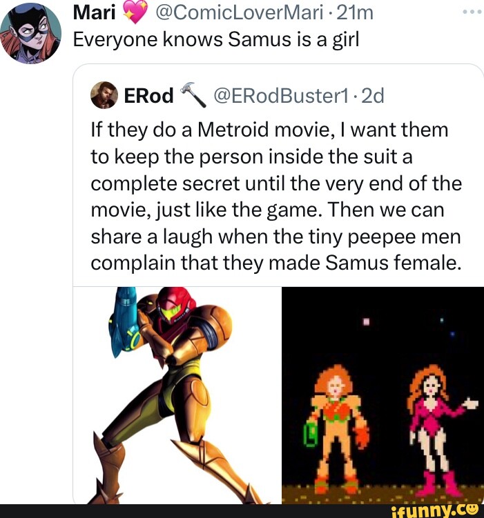 Mari @ComicLoverMari- Everyone knows Samus is a girl @ ERod Buster - If ...