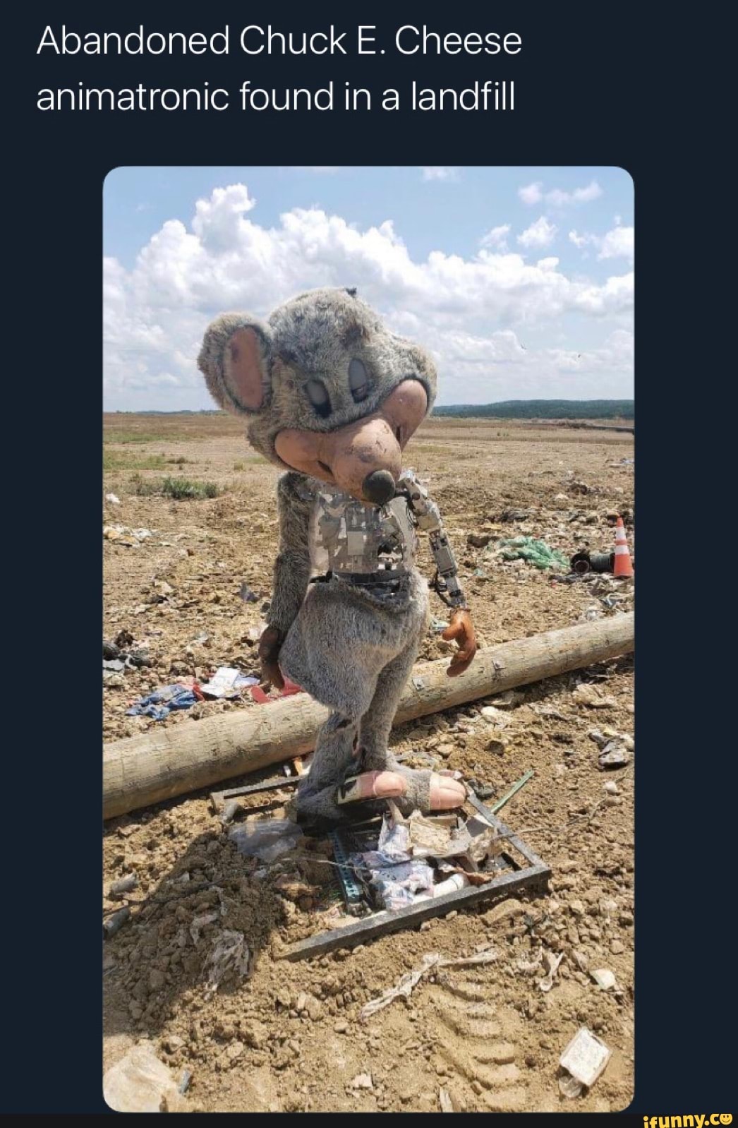 Abandoned Chuck E. Cheese Cheese animatronic found in a landfill - iFunny