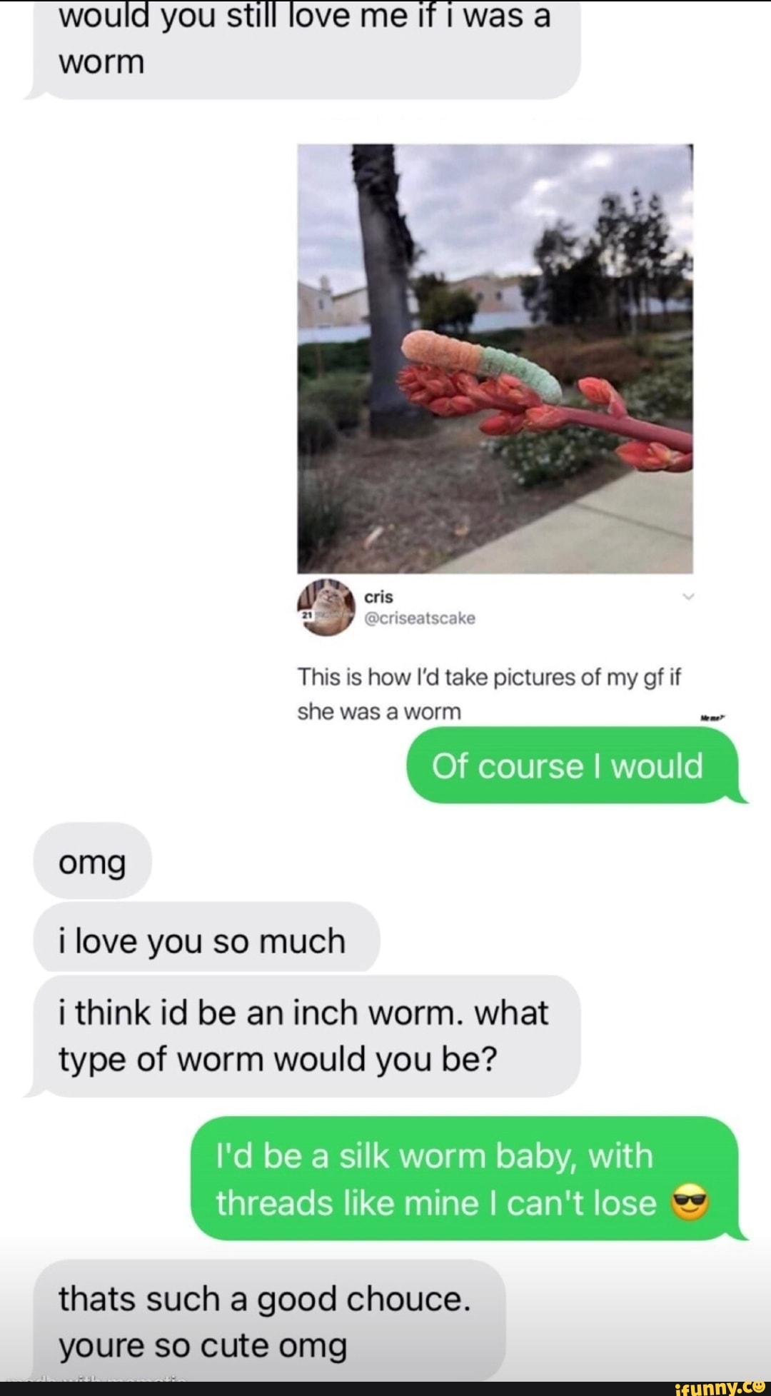 Would you still love me if I was a worm cris @criseatscake This is how I'd take pictures of my ...