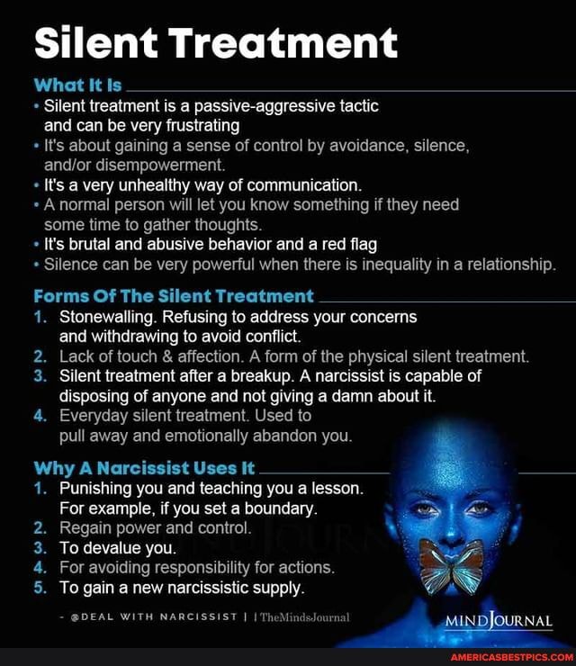 Silent Treatment What It Is Silent treatment is a passive-aggressive ...