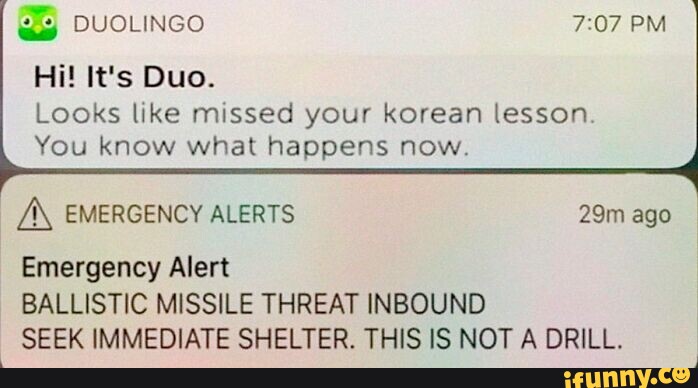 DUOLINGO Hi! It's Duo. Looks like missed your korean lesson You know ...