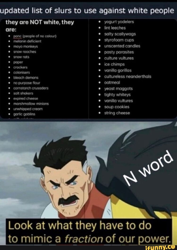Updated list of slurs to use against white people they are NOT white ...