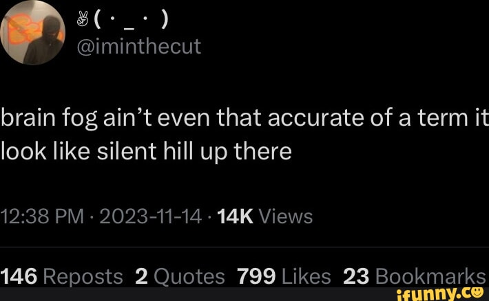 Brain fog ain't even that accurate of a term it look like silent hill up there PM - 2023-11-14 ...