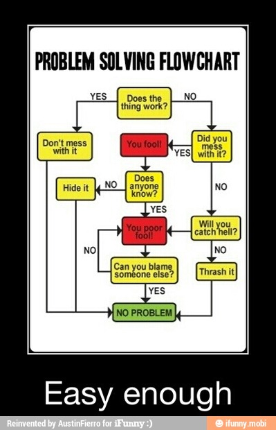 PROBLEM SOLVING FLOWCHART NO YES I Does the thing work? Can you blame ...