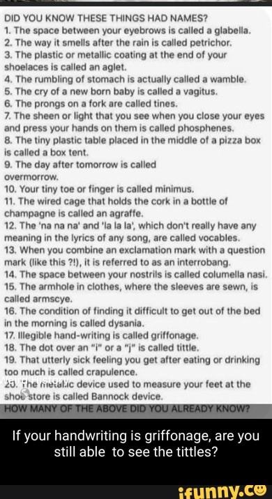 DID YOU KNOW THESE THINGS HAD NAMES? 1. The space between your eyebrows ...