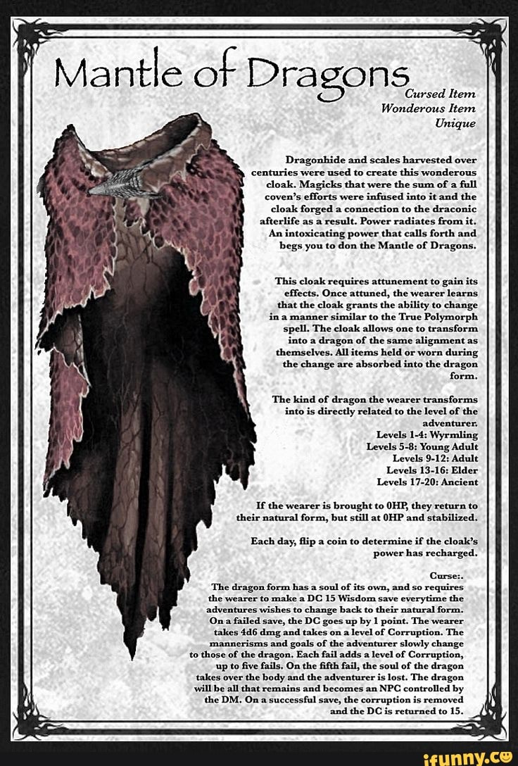 Mantle of Dragons Cursed Item Wonderous Item Unique Dragonhide and ...