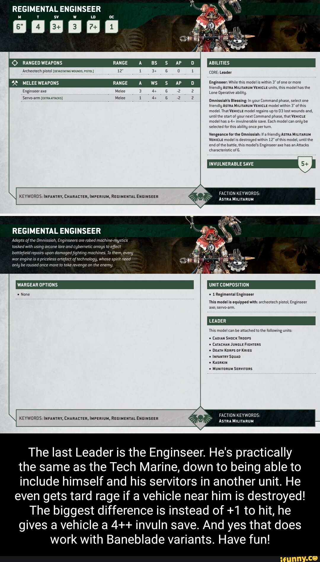 REGIMENTAL ENGINSEER RANGED WEAPONS RANGE ABILITIES Archeotech pistol ...