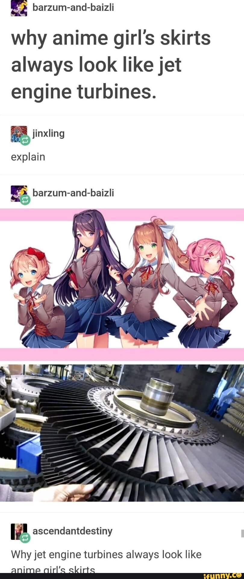 Why anime girl's skirts always look like jet engine turbines. explain ...
