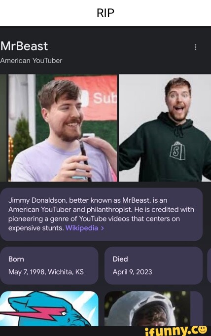 MrBeast RIP American YouTuber Jimmy Donaldson, better known as MrBeast ...