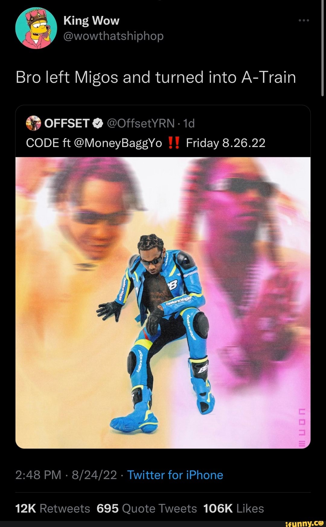 Bro left Migos and turned into A-Train King Wow @wowthatshiphop OFFSET ...