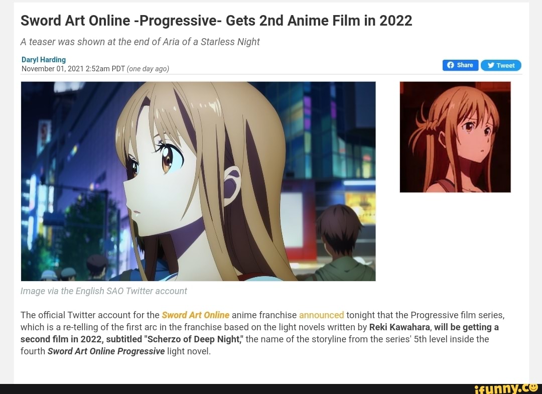 Sword Art Online -Progressive- Gets Anime Film in 2022 A teaser was ...
