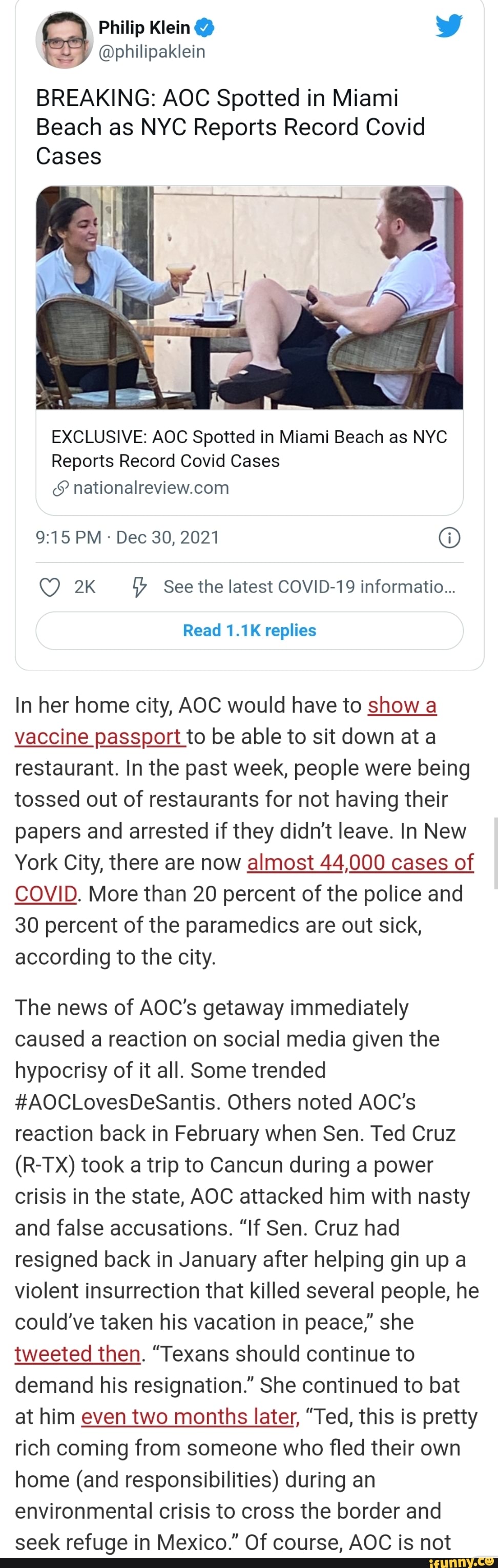 Philip Klein @ @philipaklein BREAKING: AOC Spotted in Miami Beach as ...