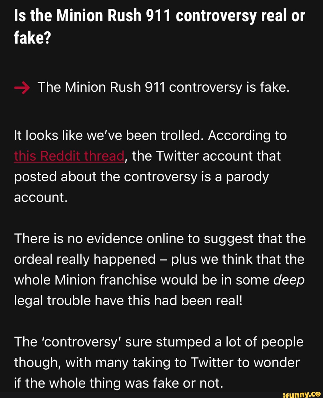 Is the Minion Rush 911 controversy real or fake? The Minion Rush 911 ...