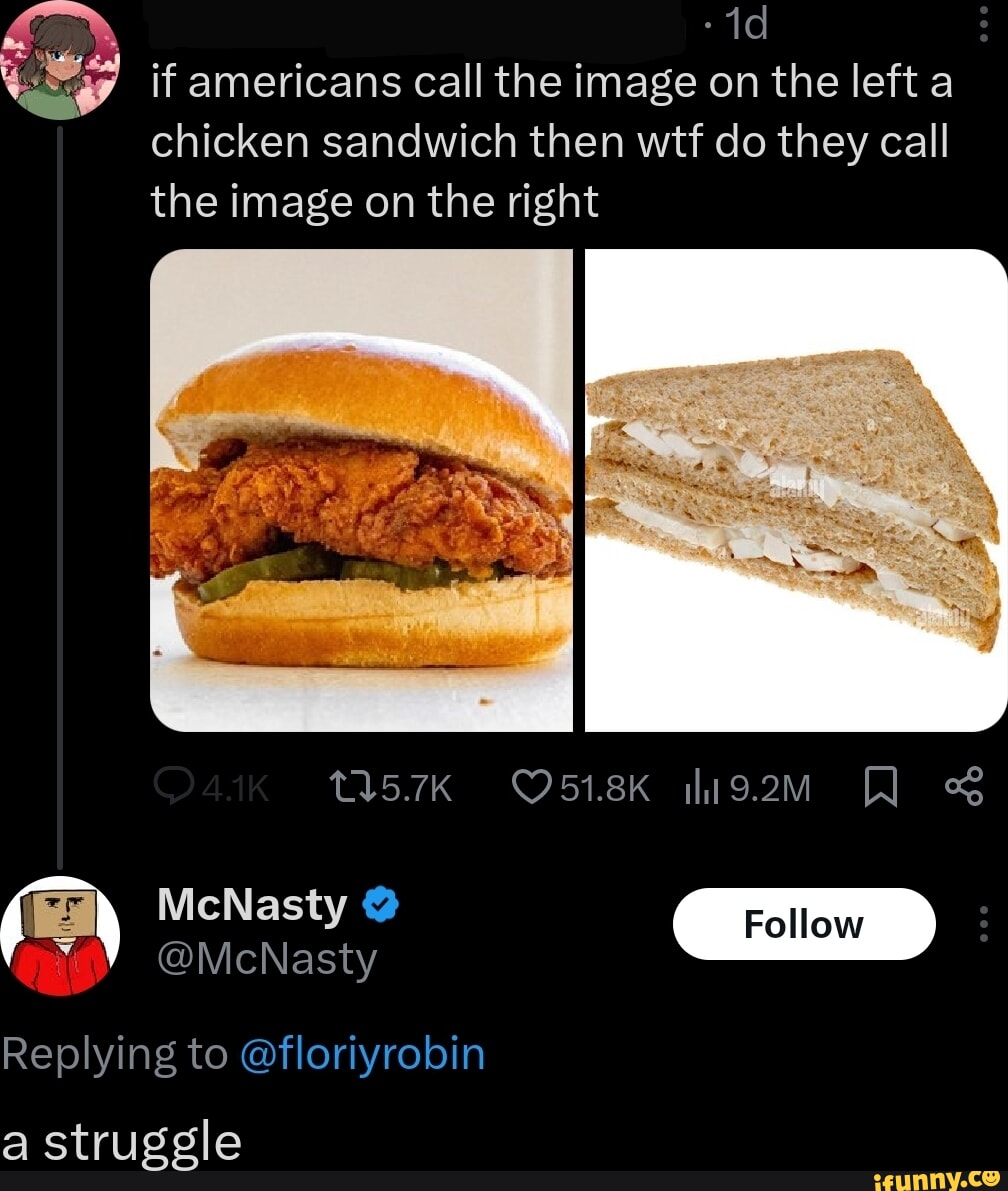 Id if americans call the image on the left a chicken sandwich then wtf ...