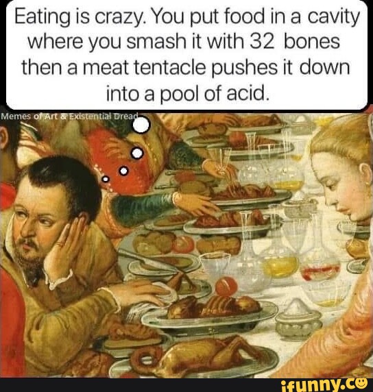 Eating is crazy. You put food in a cavity where you smash it with 32 ...