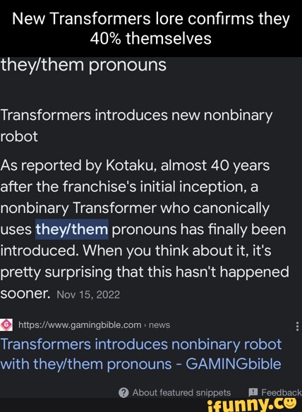 New Transformers lore confirms they 40% themselves pronouns ...