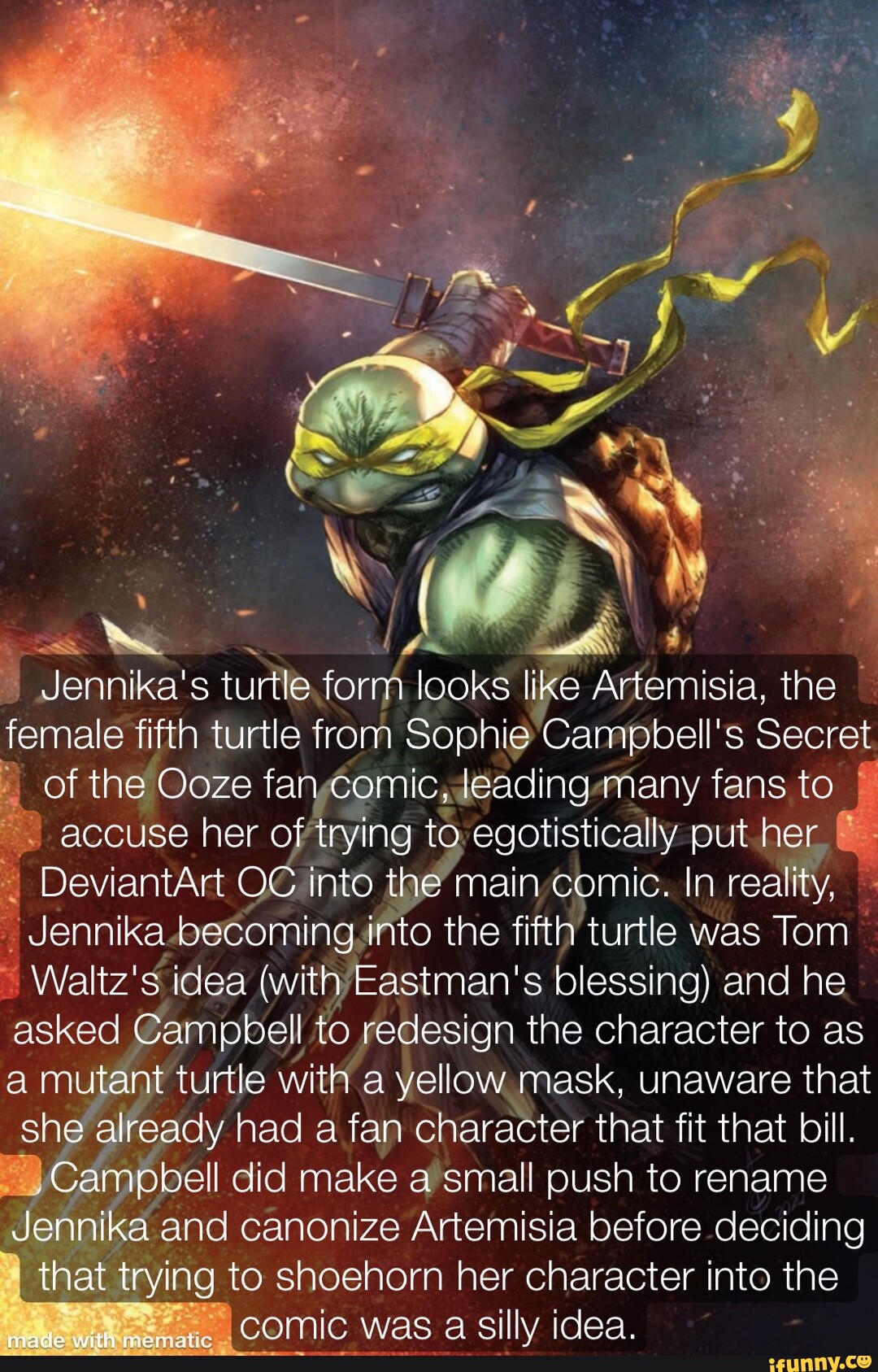 Jennika's turtle form looks like Artemisia, the female fifth turtle ...