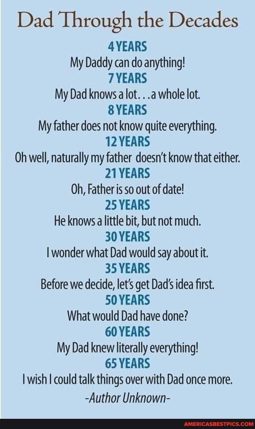 Dad Through the Decades YEARS My Daddy can do anything! 7 YEARS. My Dad ...