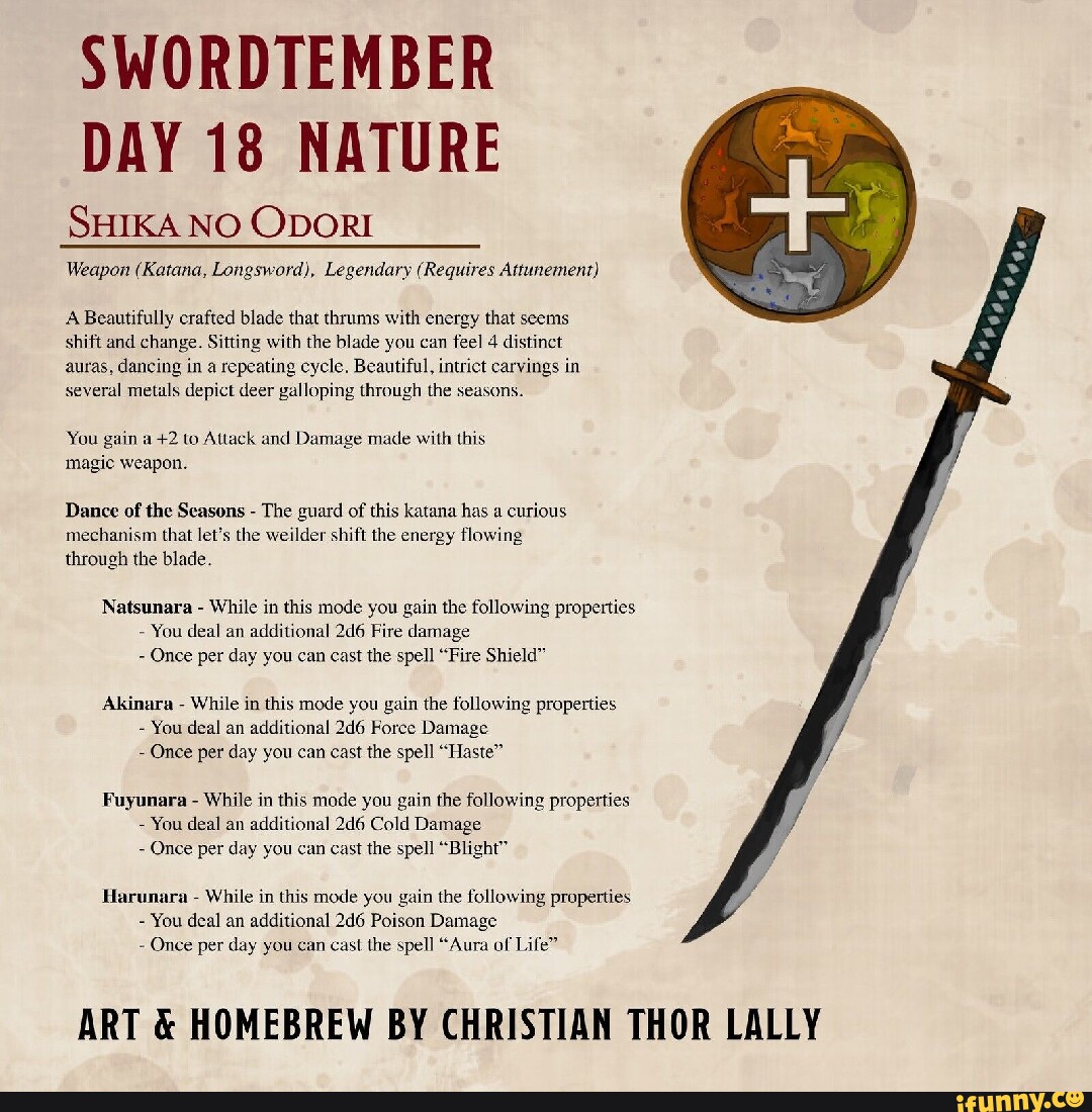 SWORDTEMBER DAY 18 NATURE SHIKA NO ODORI Weapon (Katana, Longsword ...