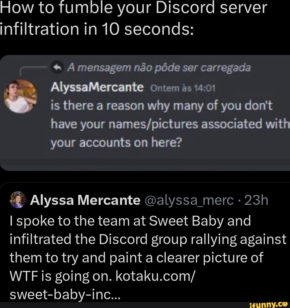 How to fumble your Discord server infiltration in 10 seconds: Amensagem ...