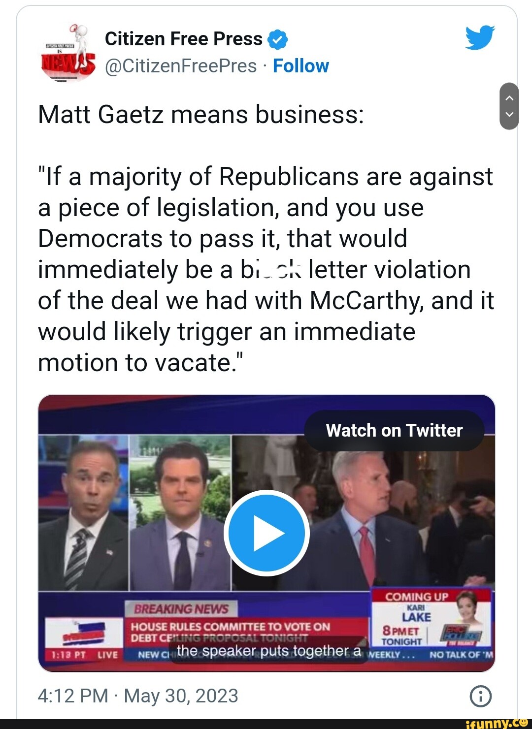 Citizen Free Press @ @CitizenFreePres Follow Matt Gaetz means business ...