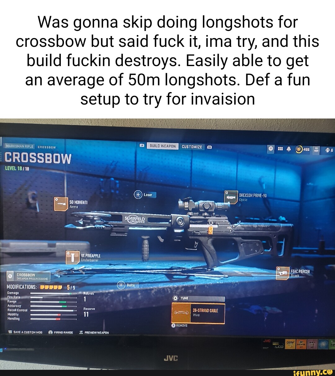 Was gonna skip doing longshots for crossbow but said fuck it, ima try, and this build fuckin ...