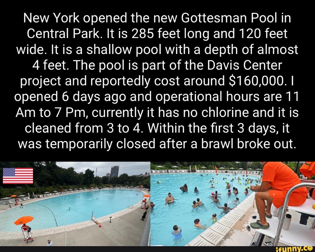 New York opened the new Gottesman Pool in Central Park. It is 285 feet ...