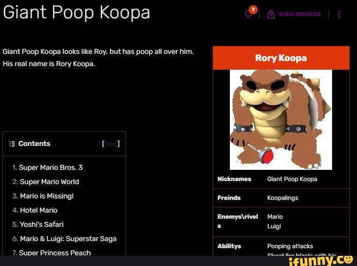 Giant Poop Koopa Giant Poop Koopa looks like Roy. but has poop all over ...