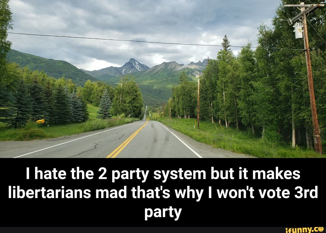 I hate the 2 party system but it makes libertarians mad that's why I ...