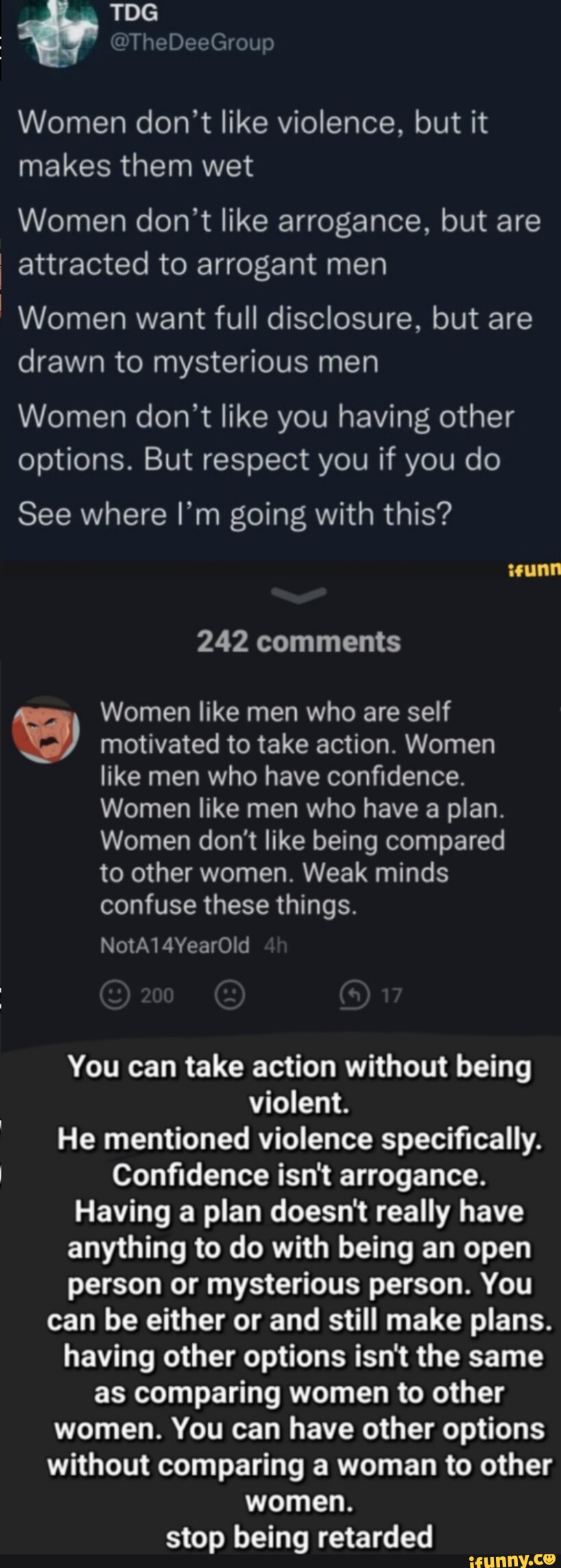 TOG Women don't like violence, but it makes them wet Women don't like ...