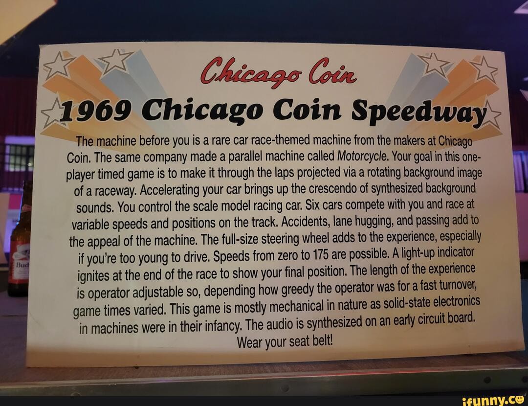 Old school racing game. - Chicage /1969 Chicago Coin Speedway. The ...