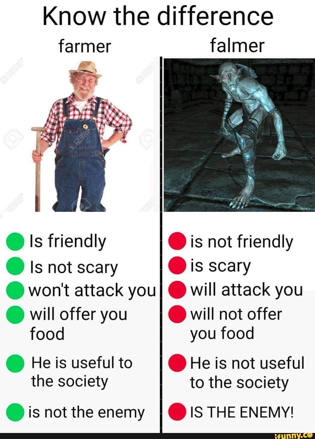 Know the difference farmer @ Is friendly C) Is not scary @ won't attack ...