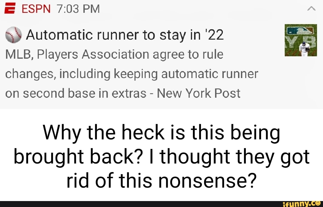 ESPN PM Automatic runner to stay in '22 MLB, Players Association agree ...