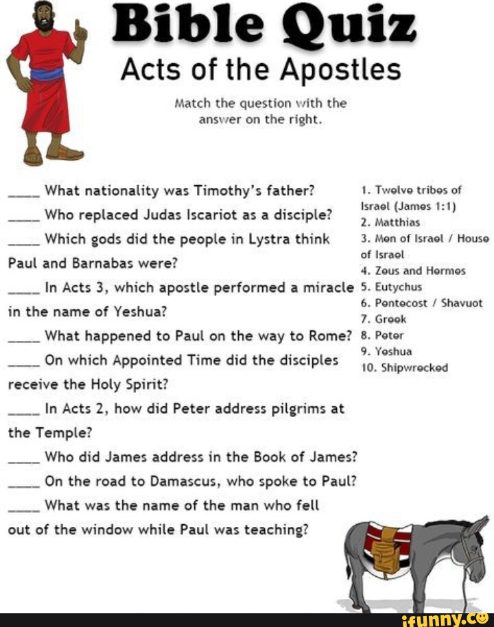 Bible Quiz Acts of the Apostles Match the question with the answer on ...
