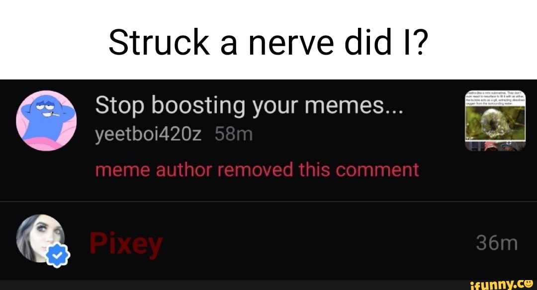 Struck a nerve did Stop boosting your memes... yeetboi420z meme author ...