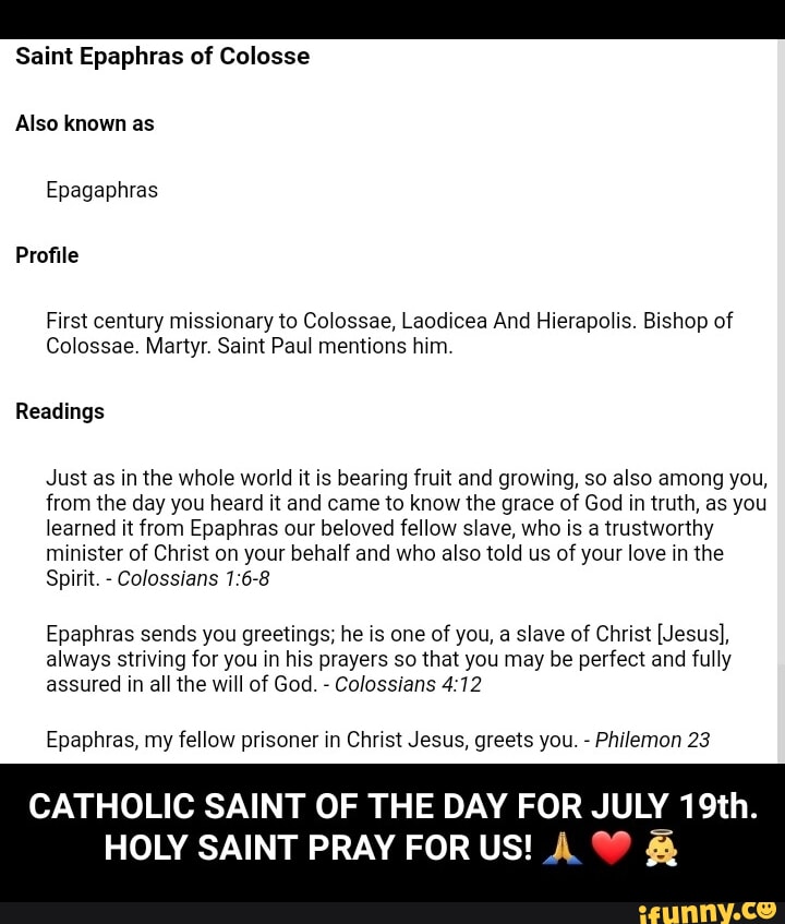 Saint Epaphras of Colosse Also known as Epagaphras Profile First ...