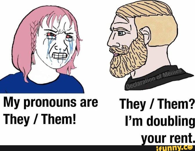 My pronouns are They / Them? They / Them! I'm doubling your rent. - iFunny