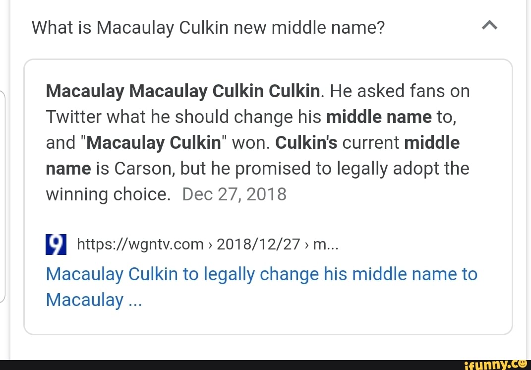 What is Macaulay Culkin new middle name? Macaulay Macaulay Culkin ...
