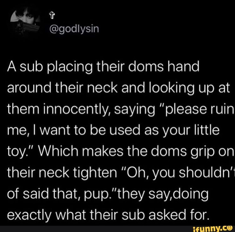 A sub placing their doms hand around their neck and looking up at them ...